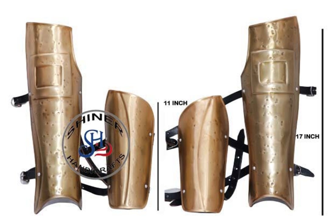 Medieval Antique Brass Spartan Leg Arm Guard Armor Steel 300 Movie Shin ...