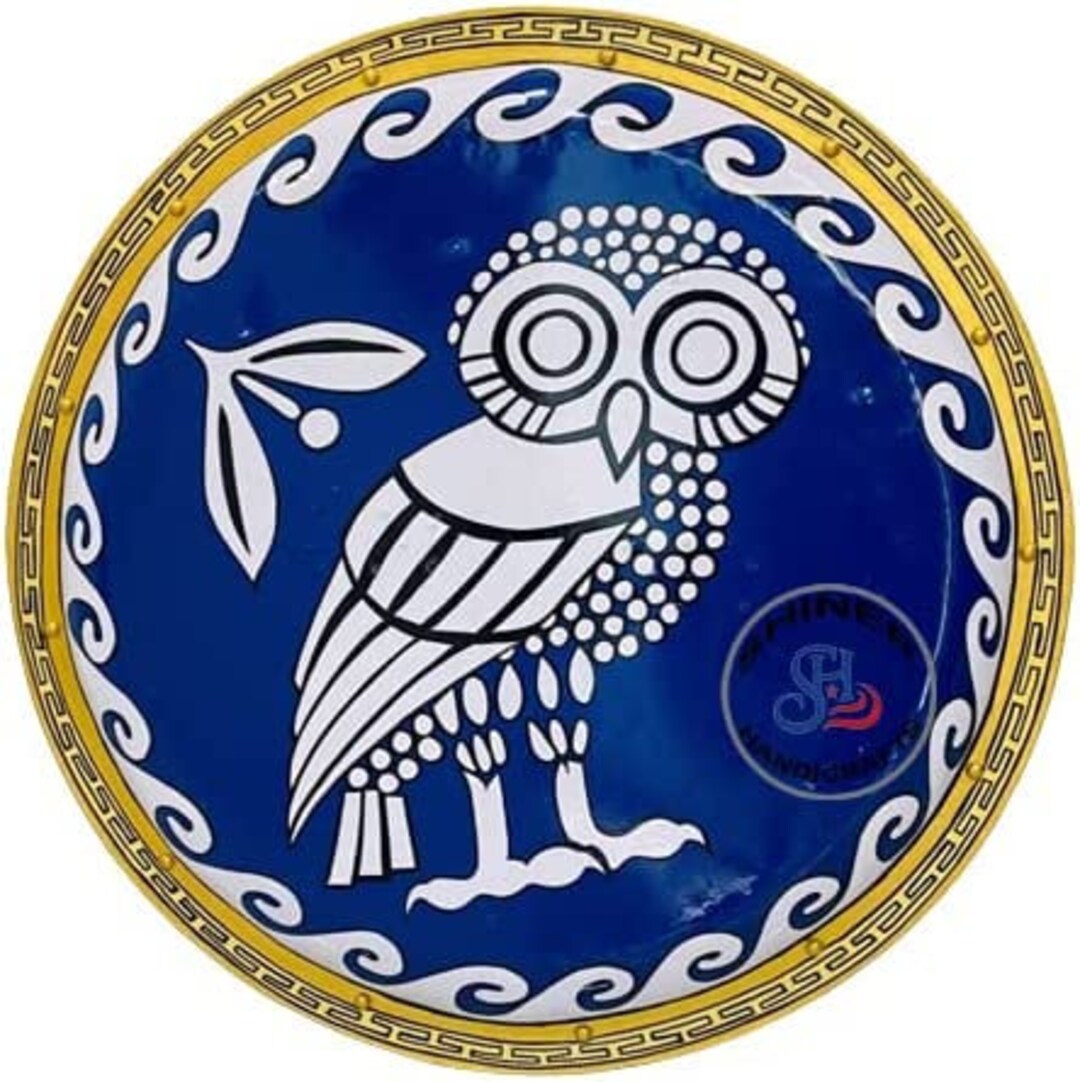 24 Inch Round Shield Owl Authentic Ancient Greek Hoplite Shield Blue ...