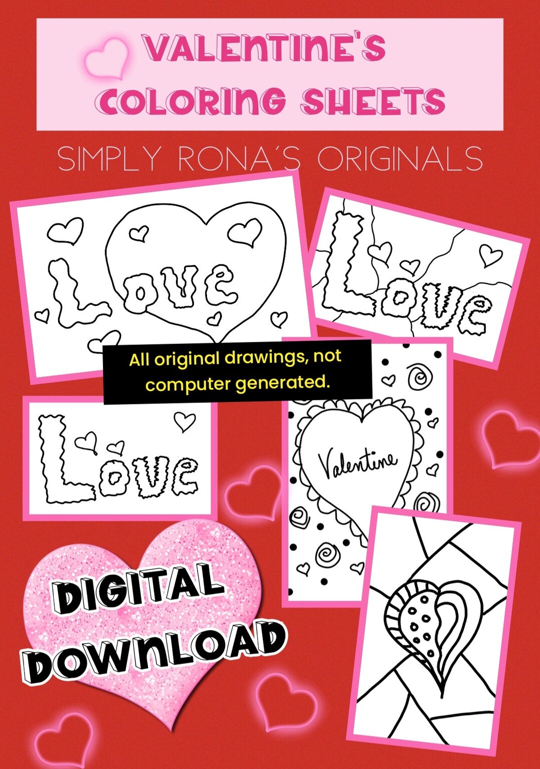 Valentine's Coloring Sheets Digital Download Set of 5 - Etsy