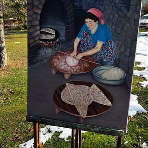 Traditional Turkish Women Oil Painting on Canvas / Turkish Bread Making ...
