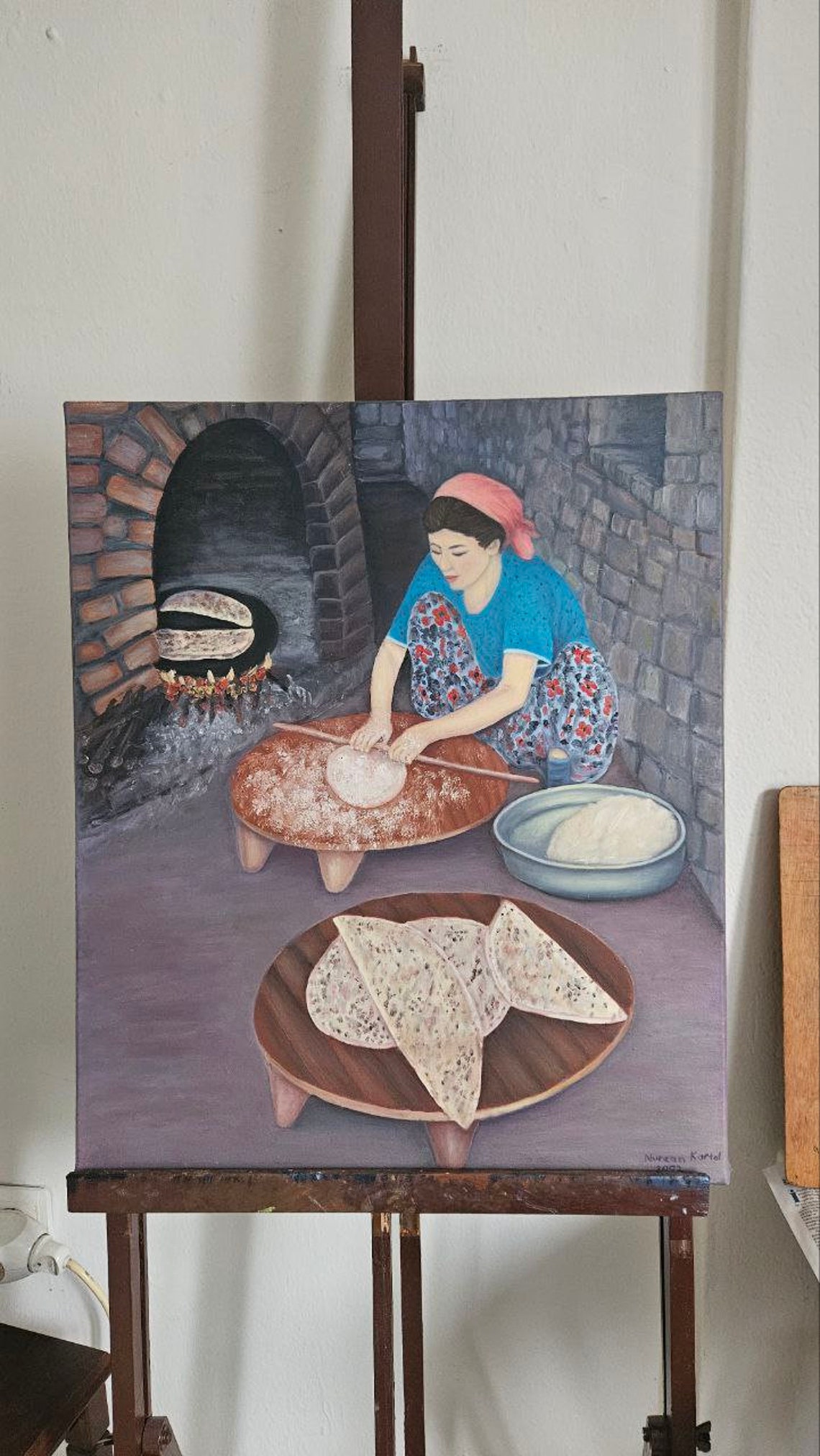 Traditional Turkish Women Oil Painting on Canvas / Turkish Bread Making ...