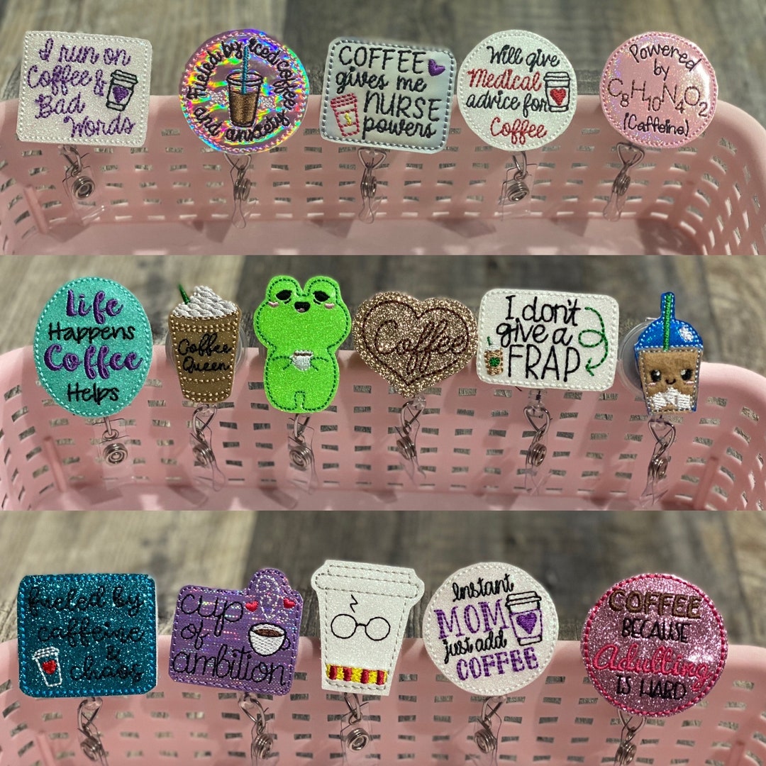 Badge Reel With Velcro Interchangeable Topper, Coffee and Bad Words ...