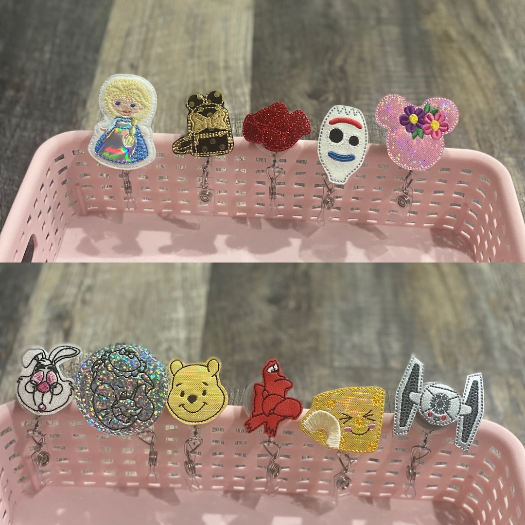 Badge Reel With Velcro Interchangeable Topper, Movie/cartoon Princess ...
