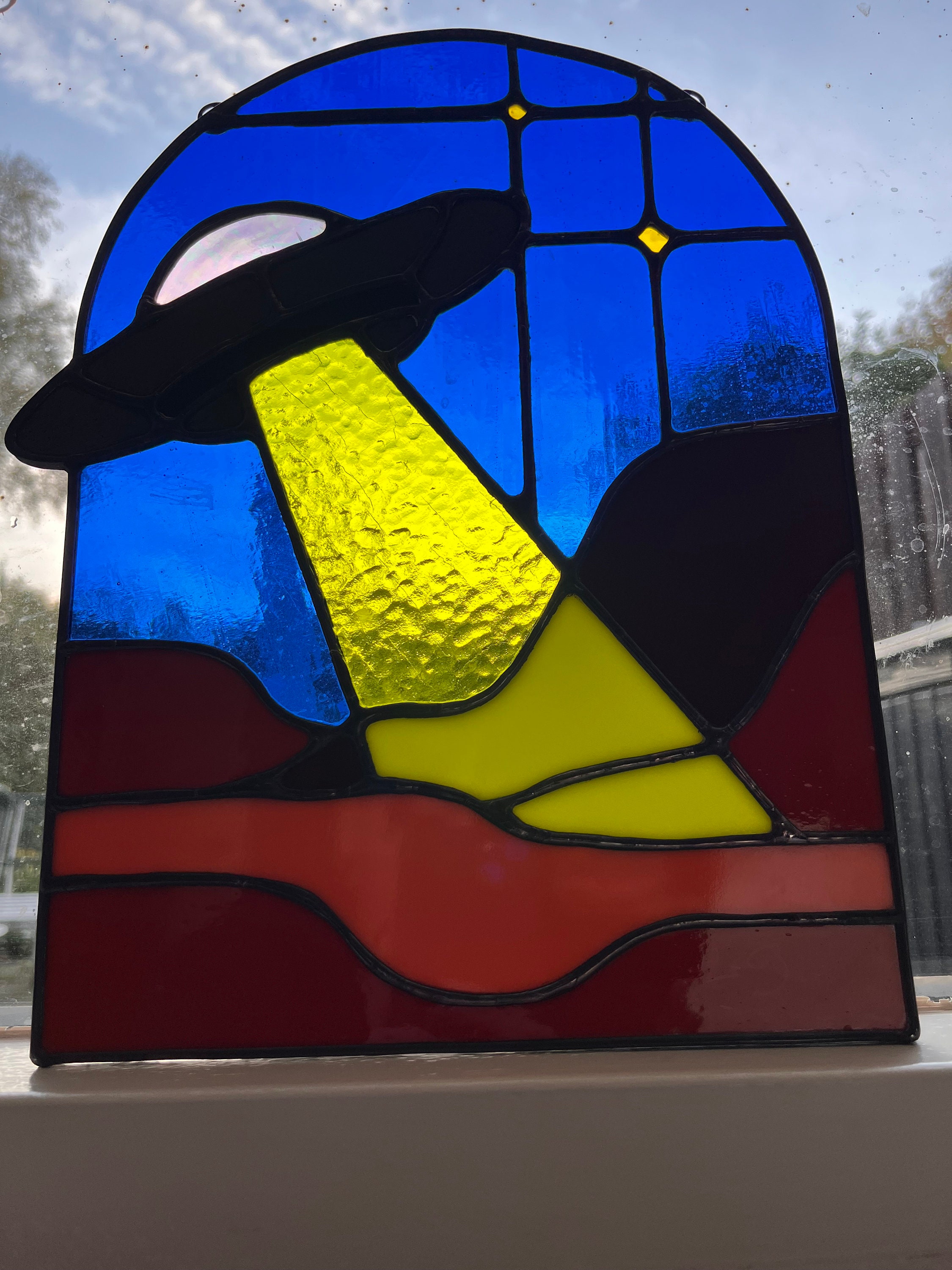 Stained Glass UFO Window Panel Suncatcher - Etsy