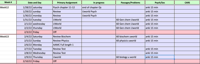 Personalized MCAT Study Schedule - Etsy