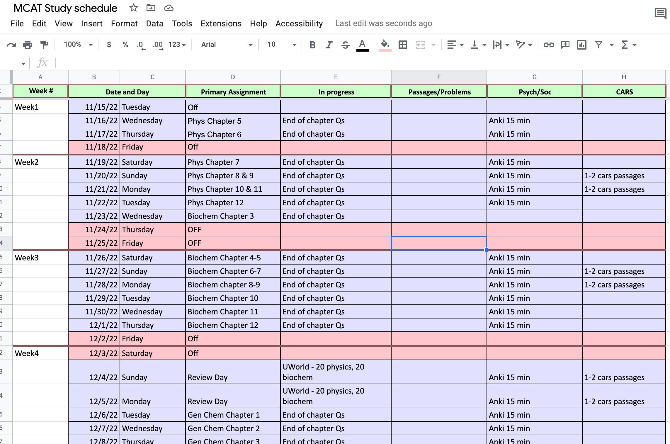 Personalized MCAT Study Schedule - Etsy
