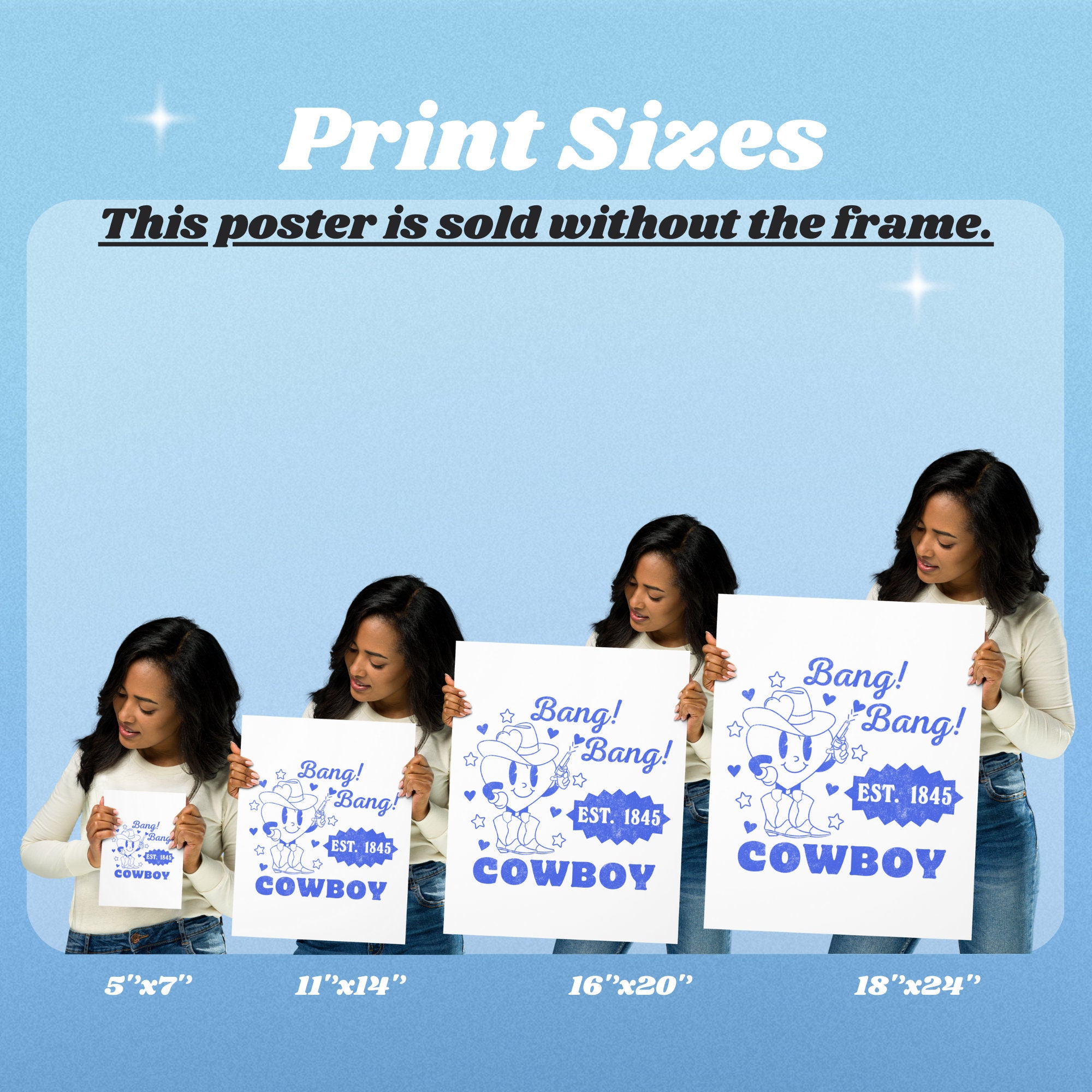 Cowboy Blue Cartoon Poster, Vintage Western Wall Art, Retro ...