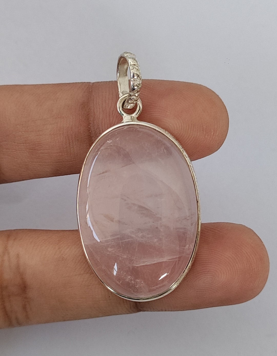 Natural Rose Quartz Pendant 925 Sterling Silver Pink Quartz Necklace ...