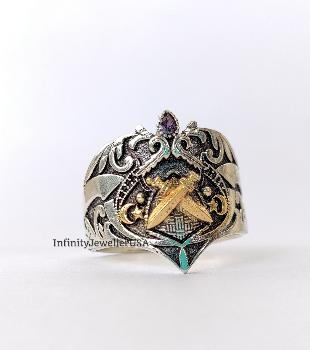 Men's Silver Ring Double Sword Ring Phenomenal Ring 925 Sterling Silver ...