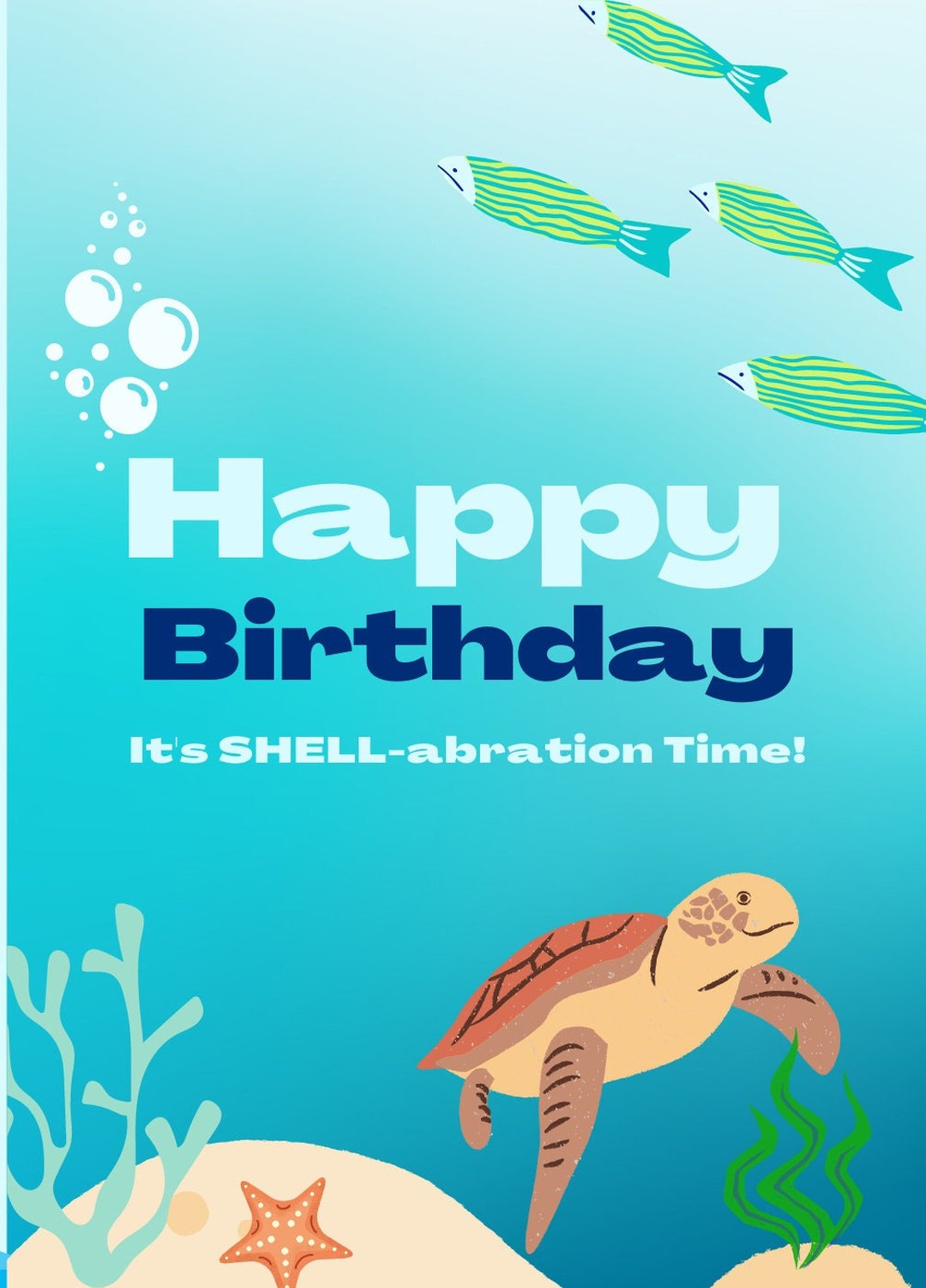 Fun Printable Birthday Card (ocean, Sea, Surf, Turtle, Beach, Board ...