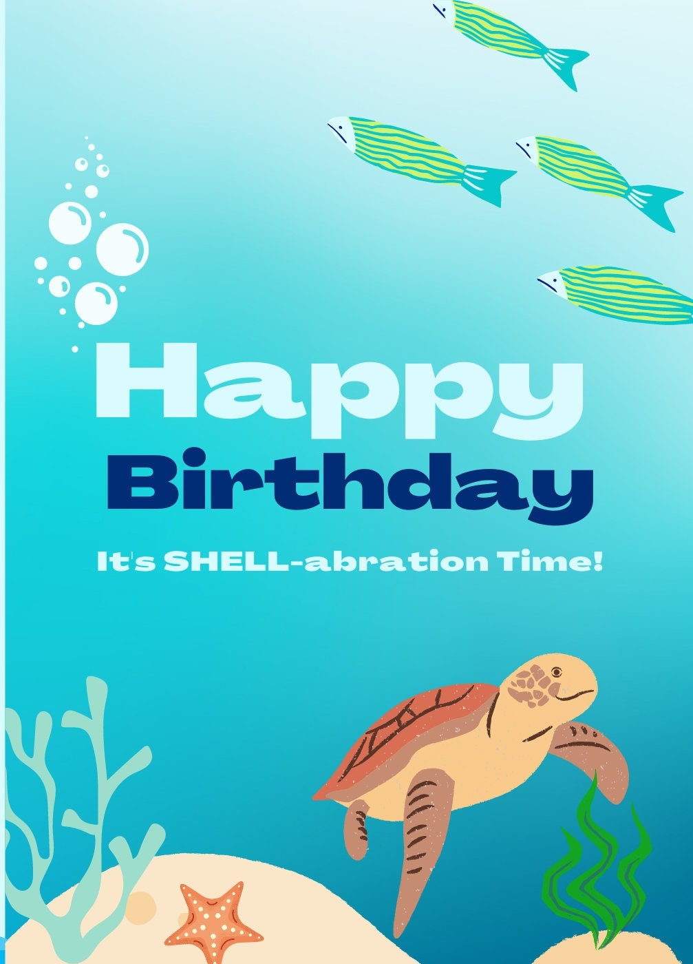 Fun Printable Birthday Card (ocean, Sea, Surf, Turtle, Beach, Board ...