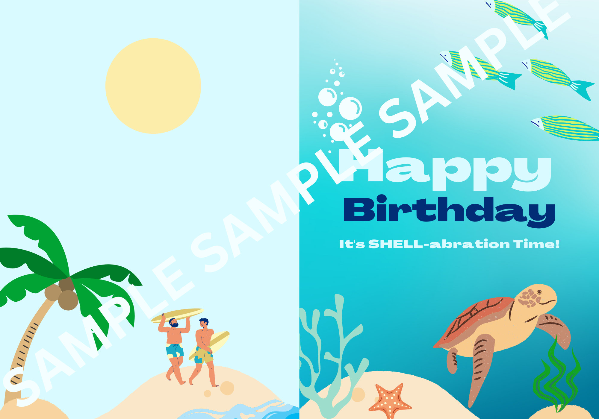 Fun Printable Birthday Card (ocean, Sea, Surf, Turtle, Beach, Board ...
