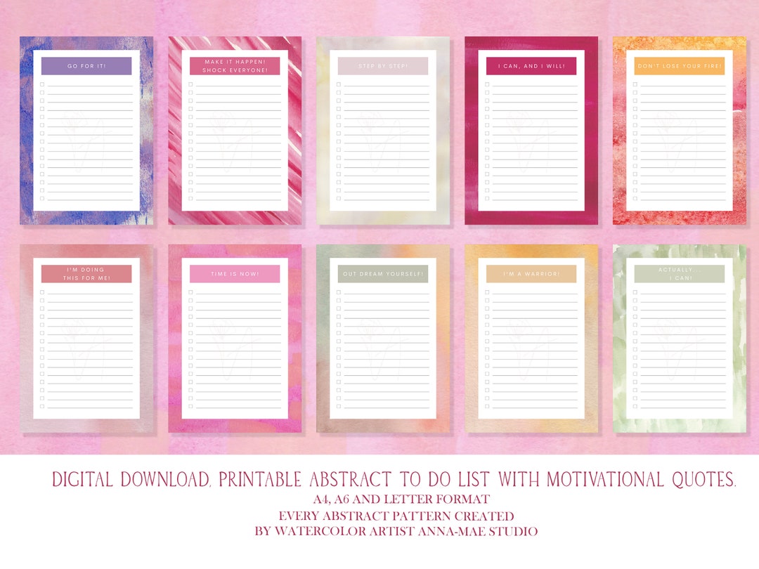 10 Instant Digital Abstract To-do Lists | A4, A6 and Letter Printable ...