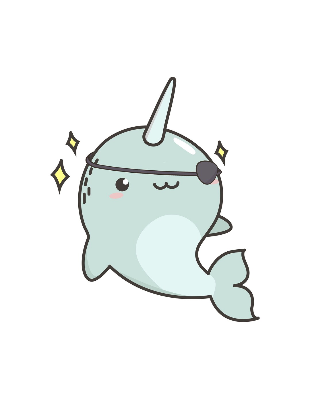Narval SVG PNG PDF JpG Pescado Ballena con parche en el ojo Kawaii ...