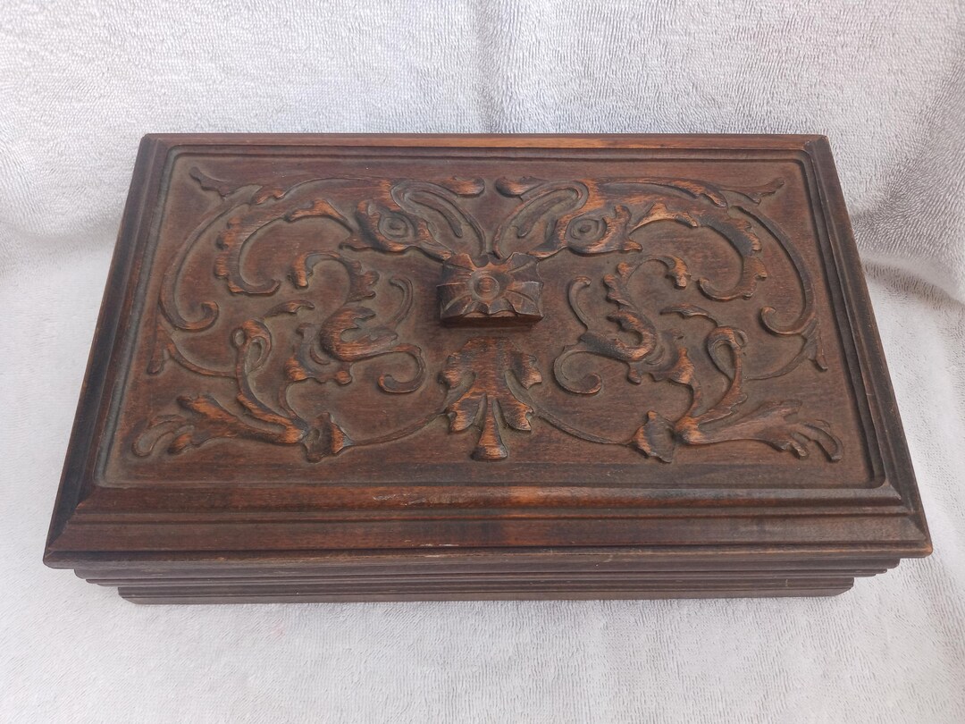 Antique Carved Wood Table Box Letter Box - Etsy