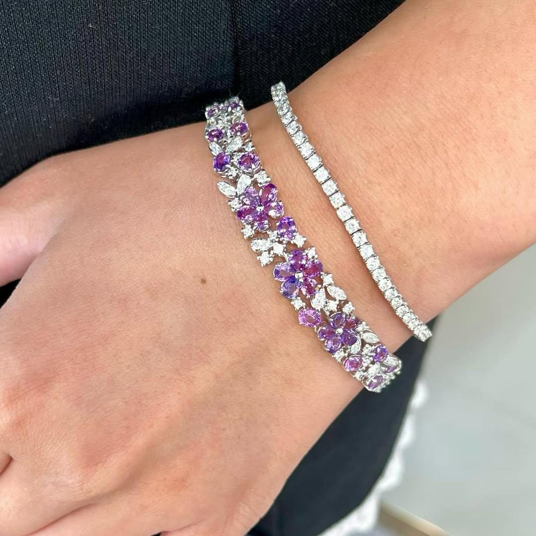 Luxury Floral Bracelet Featuring Lab-created Amethyst Stones Accented ...