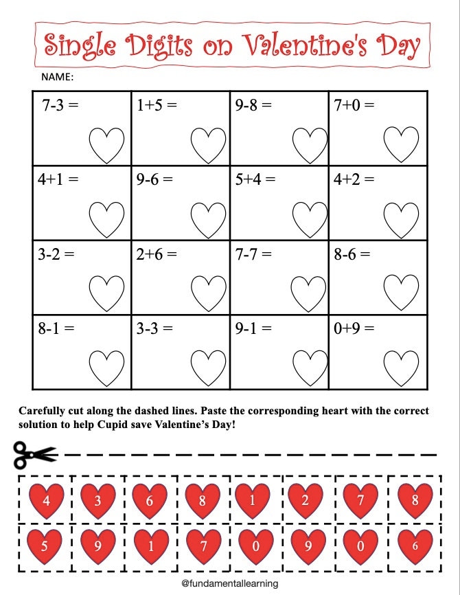 Kindergarten Valentine Worksheet, First Grade Valentines Worksheet ...
