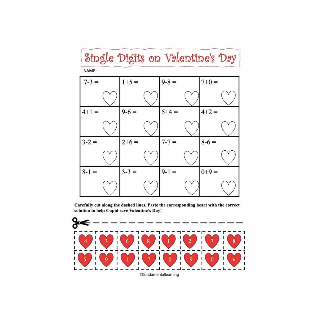 Kindergarten Valentine Worksheet, First Grade Valentines Worksheet ...