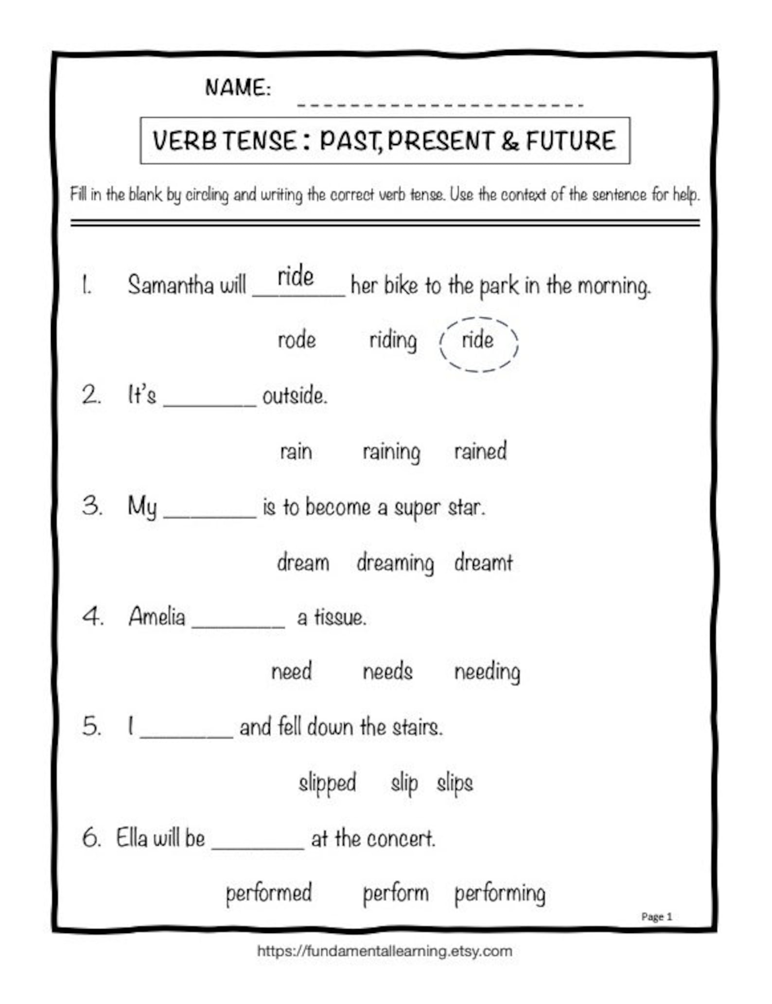 Verb Tense Worksheet, English Worksheets for Kids, Kids Spelling ...