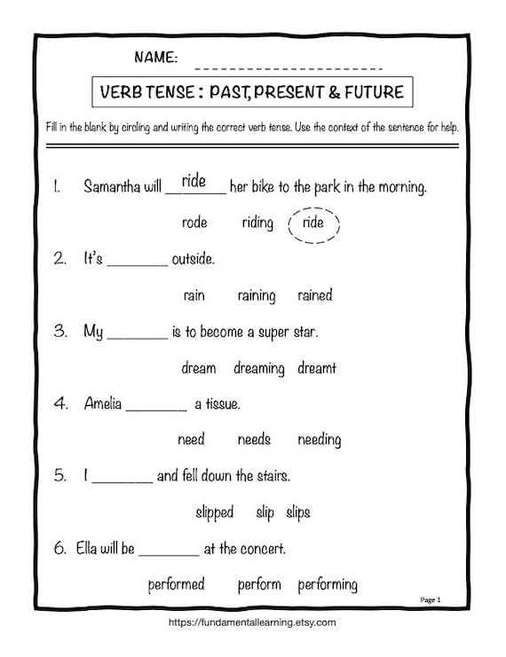 Verb Tense Practice Worksheets
