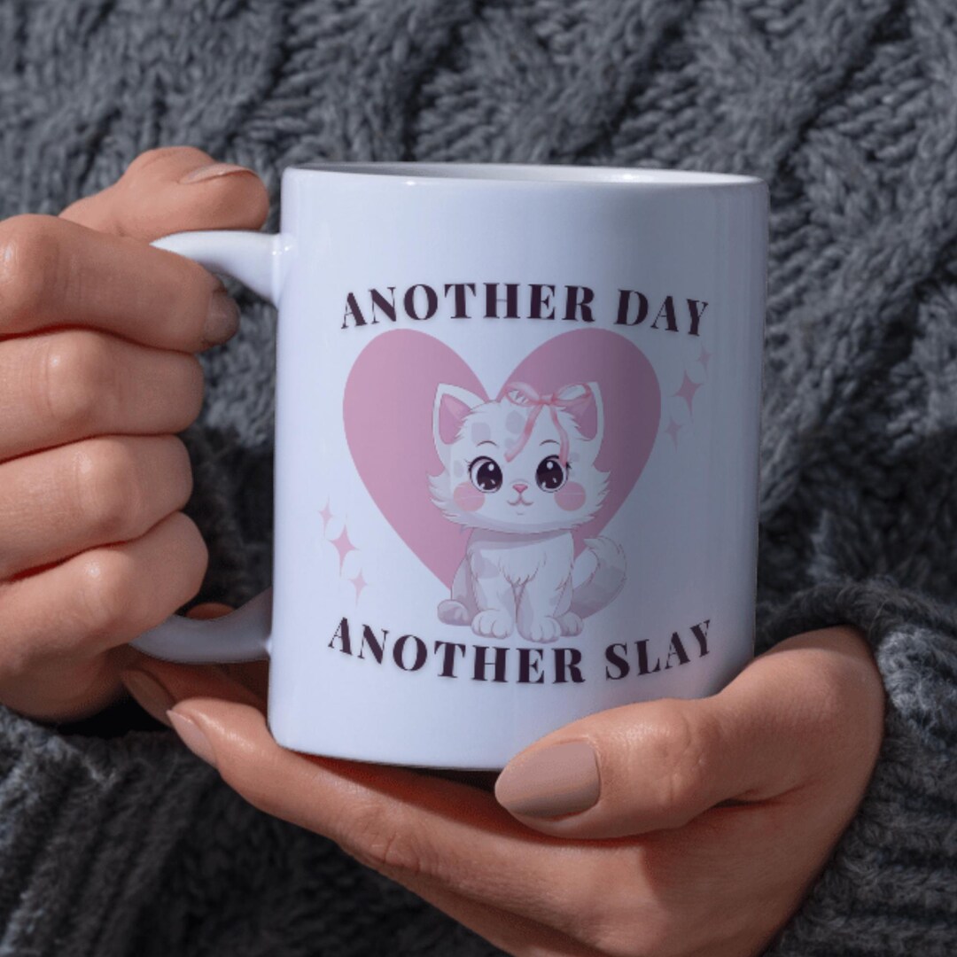 Mug, Tiktok Sad Cat Meme With Coquette Pink Bow, 11oz, Seen on Tiktok ...