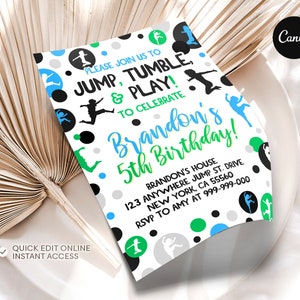 Gym Birthday Invitations, Gymnastic Invitation, Boy Gym Party ...