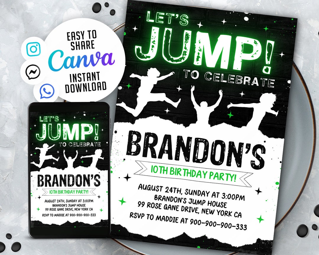 Editable Jump Birthday Party Invitation Jump Trampoline Party Let's ...