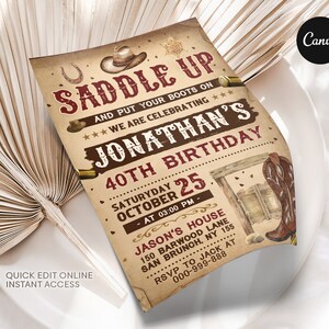 Editable Saddle Up! Western Invitation, Cowboy Birthday Invitation, 5x7 ...