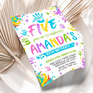 Girl High Five Invitation, Editable Confetti 5th Birthday Invite ...