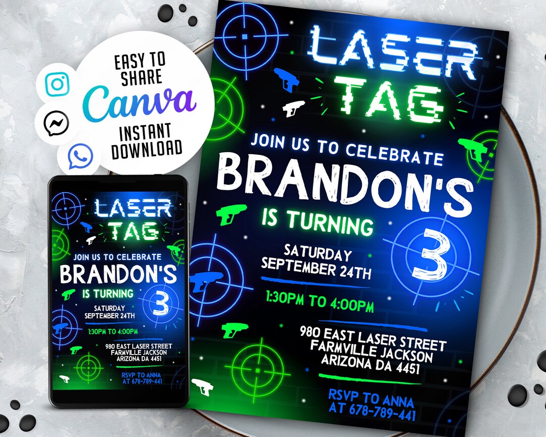Laser Tag Invitation, Laser Tag Invites, Instant Download Laser Tag ...
