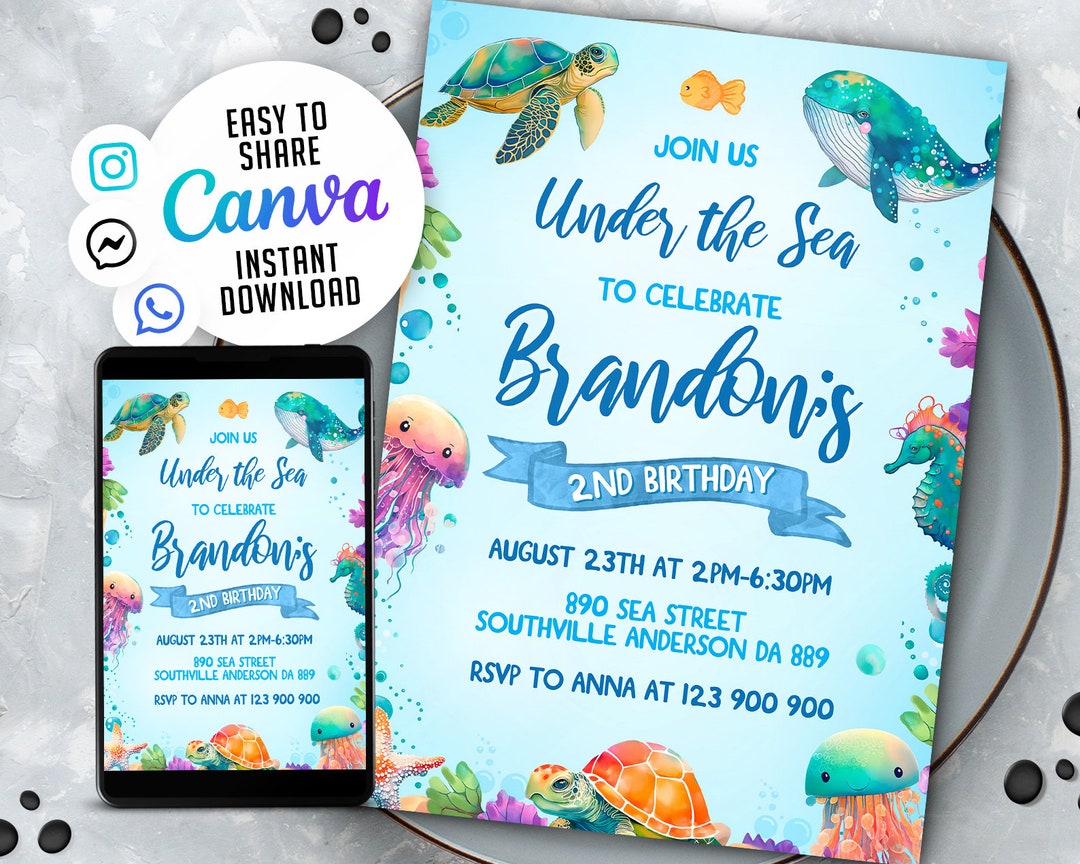 Editable Under the Sea Birthday Invitation, Editable Ocean Animals ...