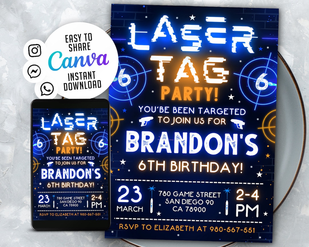 Laser Tag Birthday Invitation, Neon Laser Tag Invite, Glow Laser Tag ...