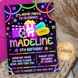 Movie Invitation, Movie Birthday Invitation, Movie Theater Invitation ...