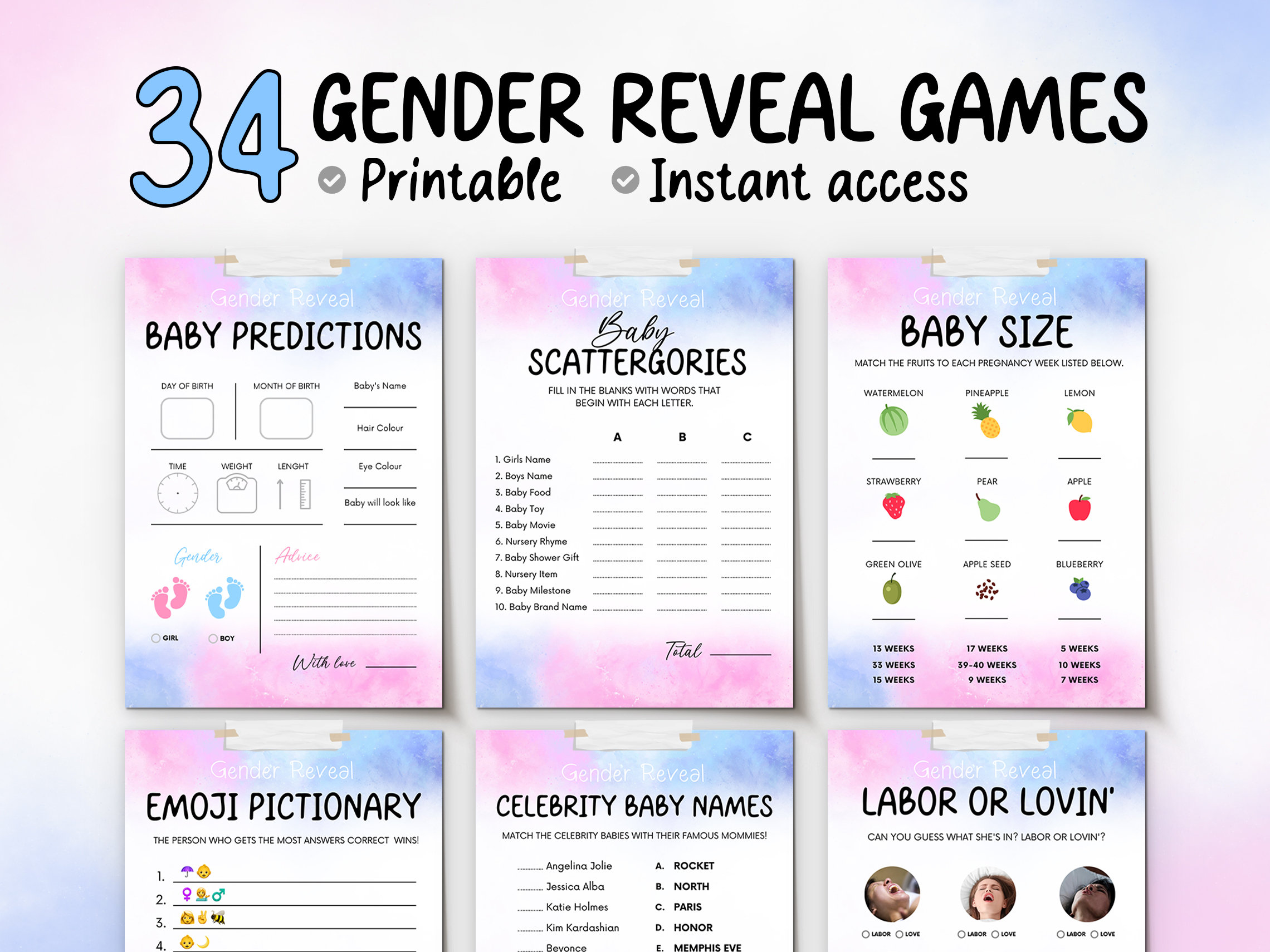 Editable Gender Reveal Games Gender Reveal Games Printable - Etsy