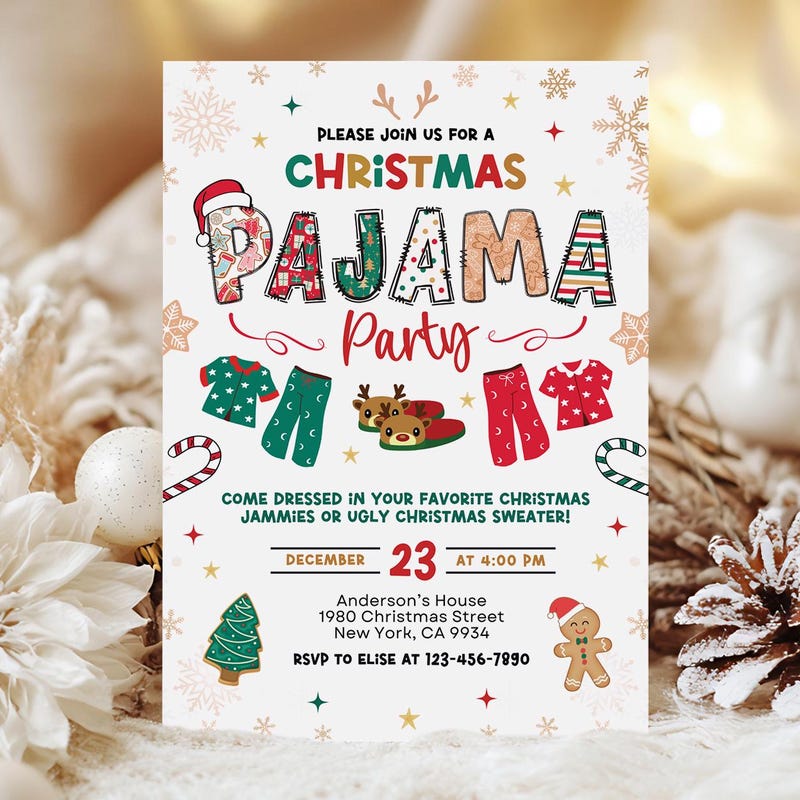 Christmas Pajamas Party Invitation Template - Etsy