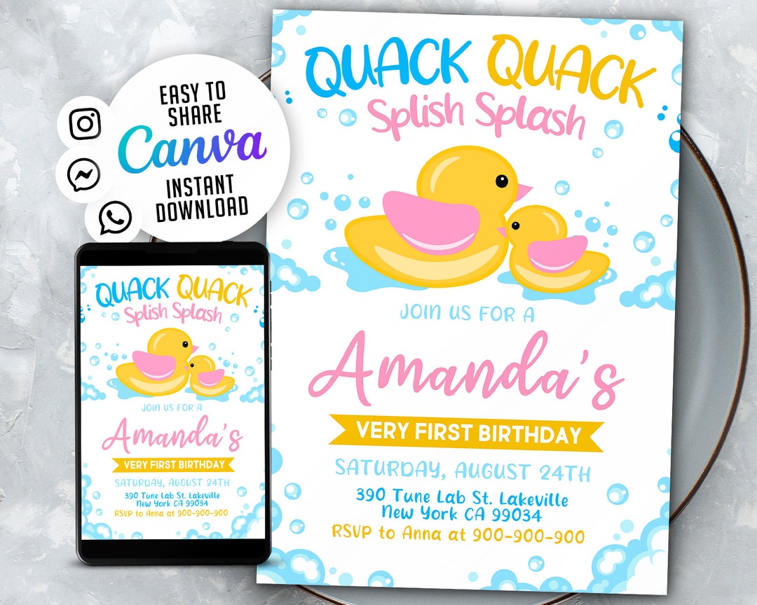Rubber Duck Birthday Invitation, Girl First Birthday Invitation, Duckie ...