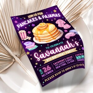 Pancakes and Pajamas Party Birthday Invitation Pancake Pajama Sleepover ...