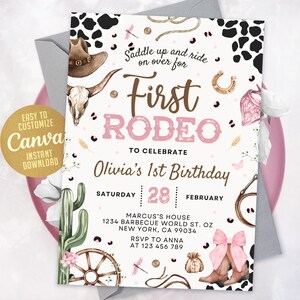 First Rodeo Girl Birthday Invitation, Cowgirl Birthday Party Invitation ...