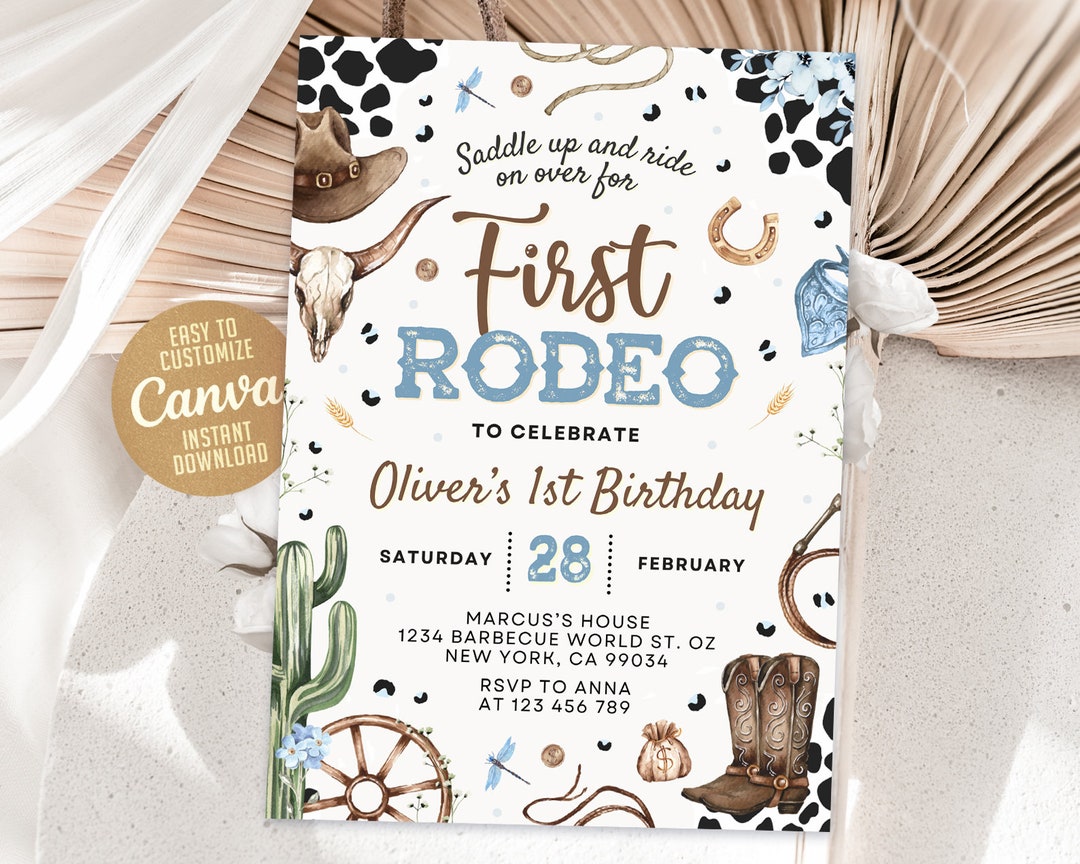 First Rodeo Invitation Template, Wild West Birthday Invite, Boy Cowboy ...