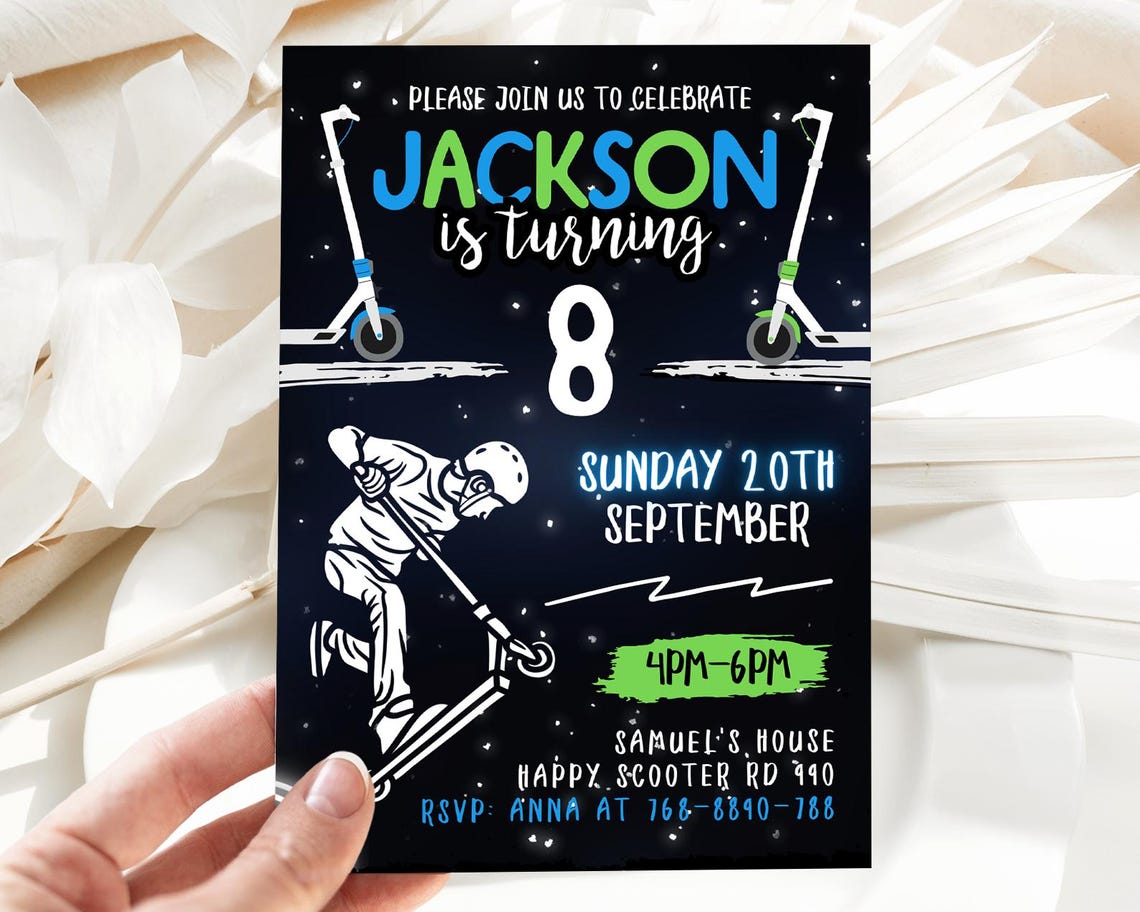 Scooter Birthday Invitation Template, Editable Canva Party Invite (5x7 ...