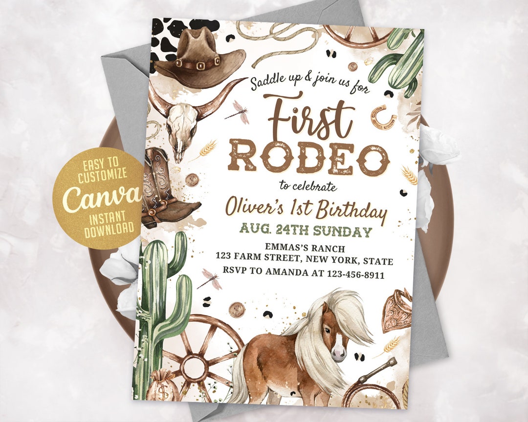 First Rodeo Invitation Template, Wild West Birthday Invite, Boy Cowboy ...