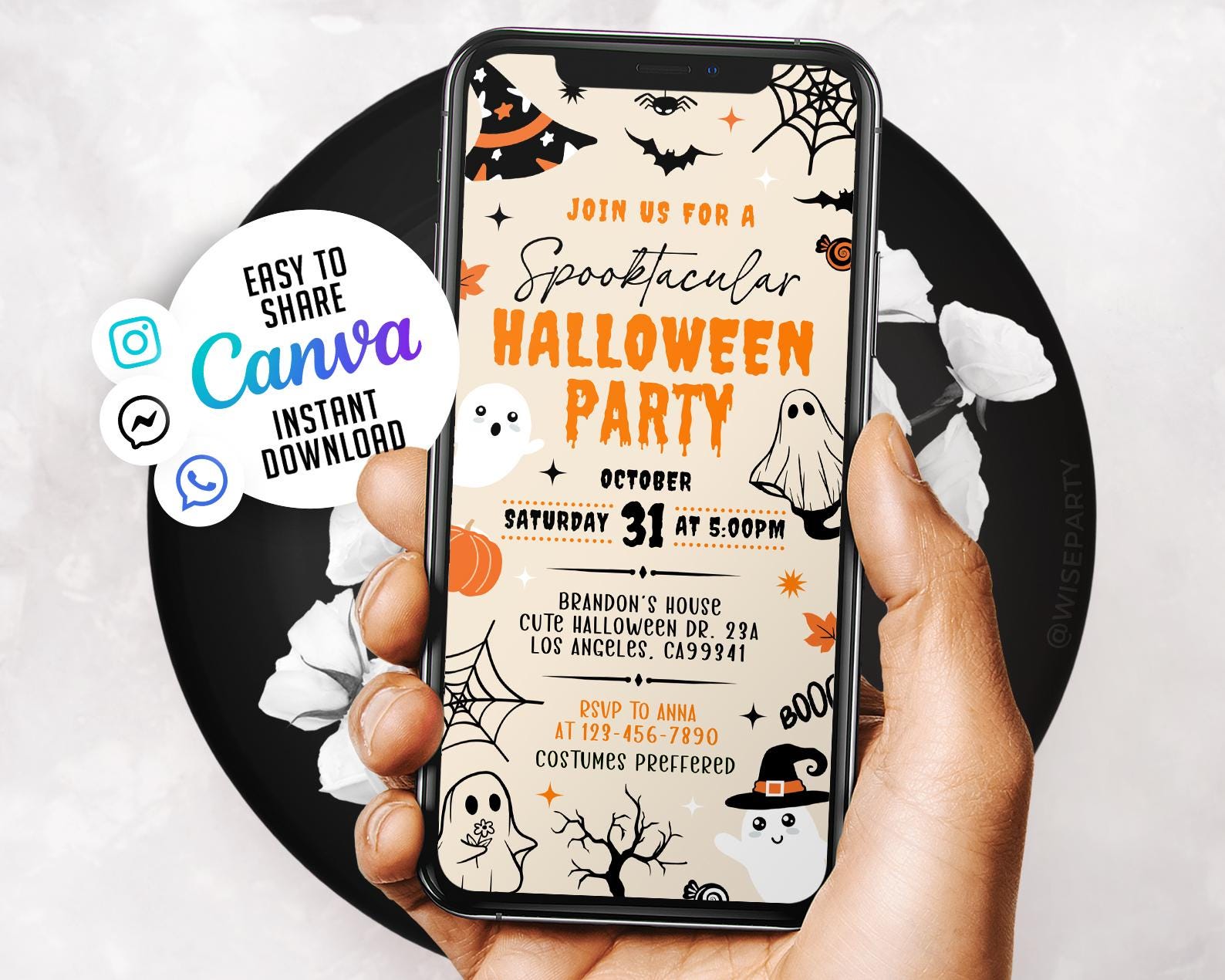 Digital Halloween Party Invitation, Electronic Phone Text Halloween ...