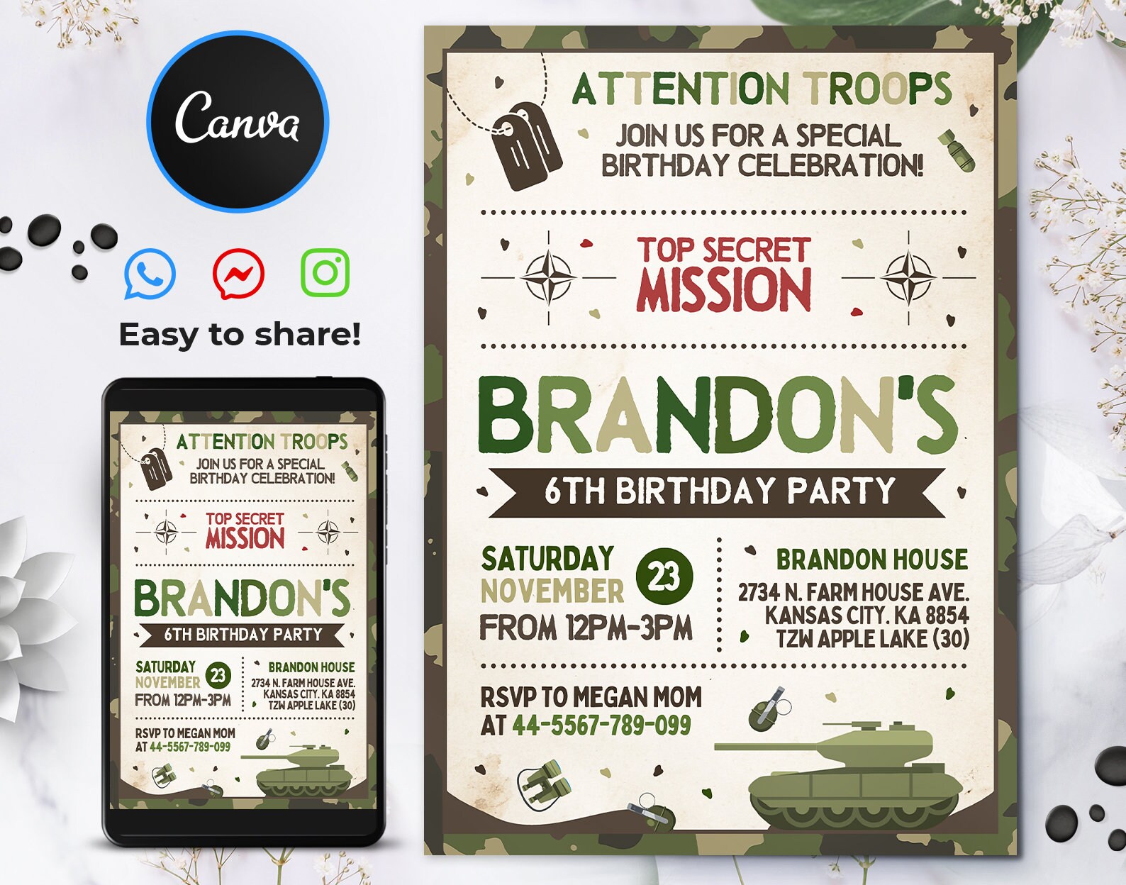 EDITABLE Army Invitation Soldier Birthday Invitation 5x7 - Etsy UK