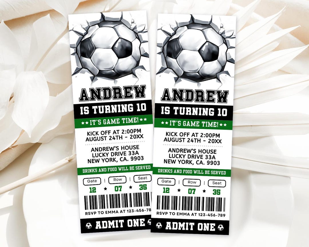 Soccer Ticket Birthday Invitation, Soccer Invitation, Football Ticket ...