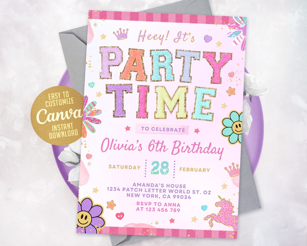 Patch Letter Invitation, Girl Birthday Invitation, Varsity Patch Party ...