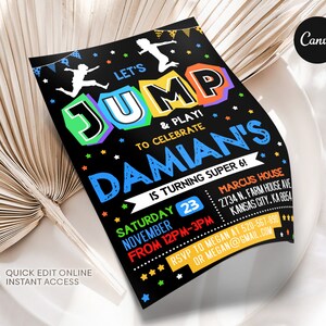 Editable Jump Birthday Invitation, Trampoline Jump Invitation, 5x7 ...