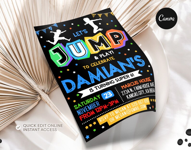 Editable Jump Birthday Invitation Trampoline Jump Invitation - Etsy