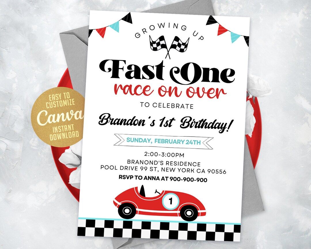 Fast One Racing Car First Birthday Invitation 1st Birthday Invitation ...