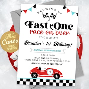 Fast One Racing Car First Birthday Invitation 1st Birthday Invitation ...