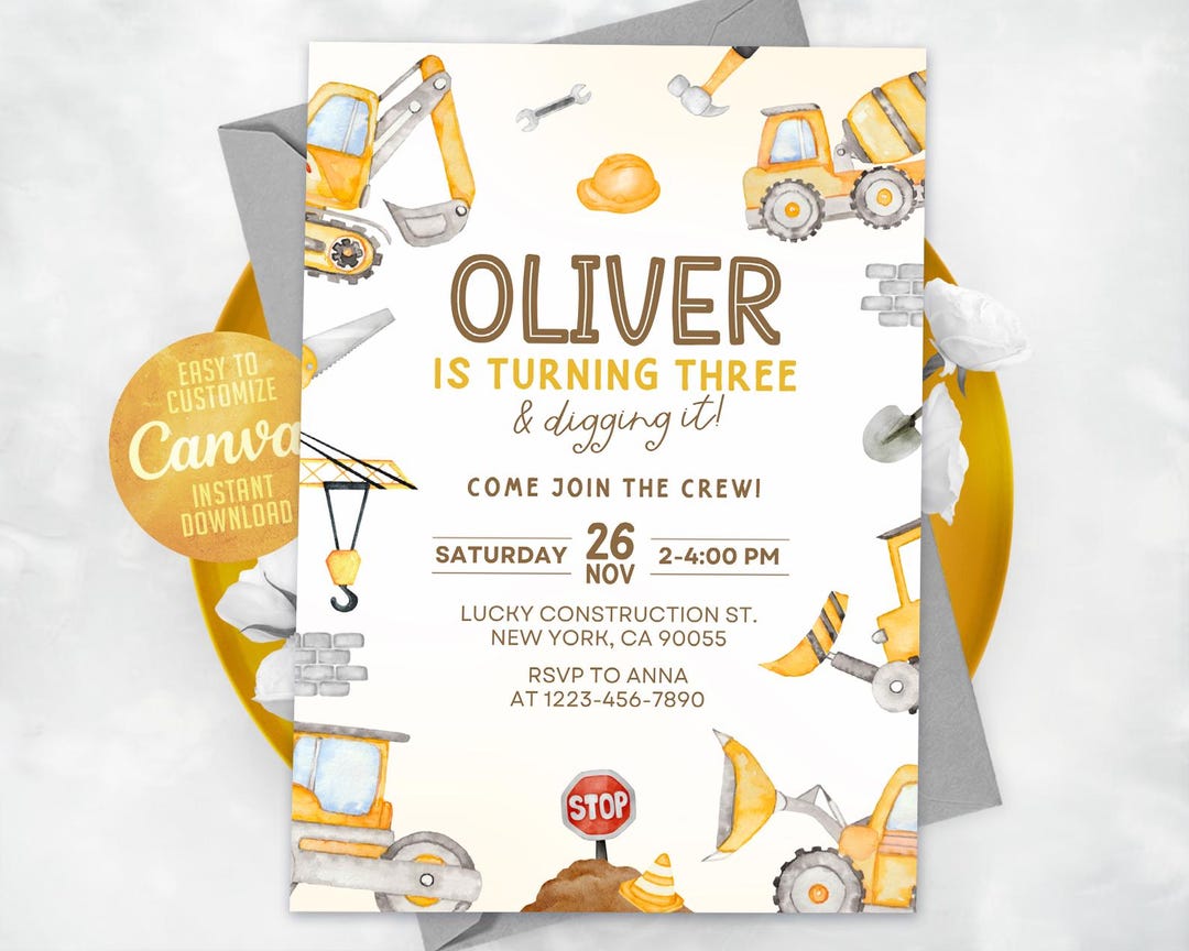 Construction Birthday Invitation, Editable Construction Invitation ...